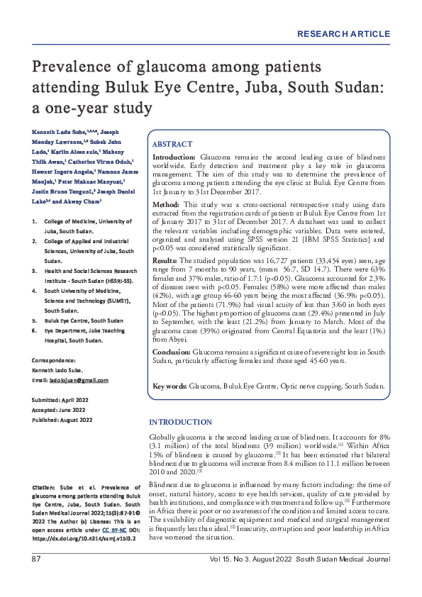 (PDF) Prevalence of glaucoma among patients attending Buluk Eye Centre ...