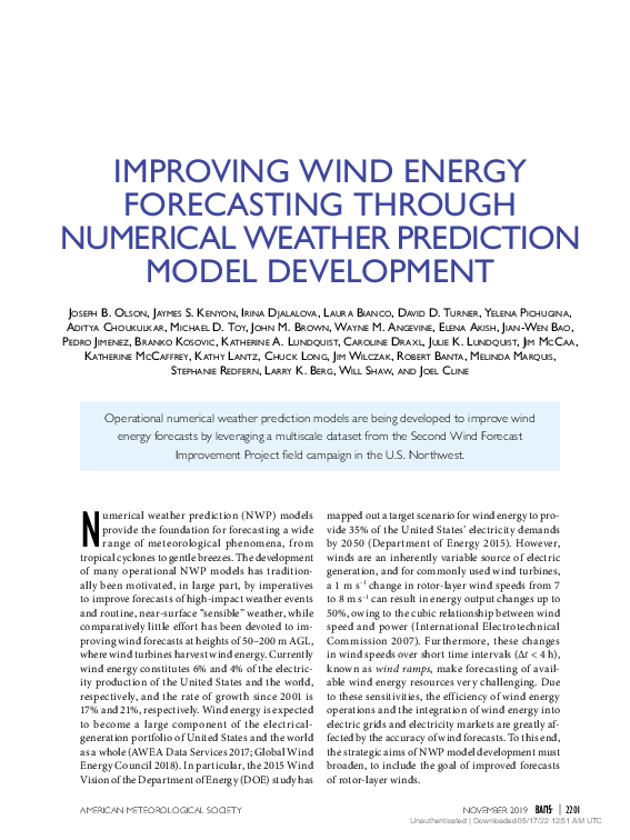 (PDF) Improving Wind Energy Forecasting through Numerical Weather Prediction Model Development ...