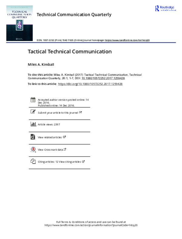 (PDF) Tactical Technical Communication