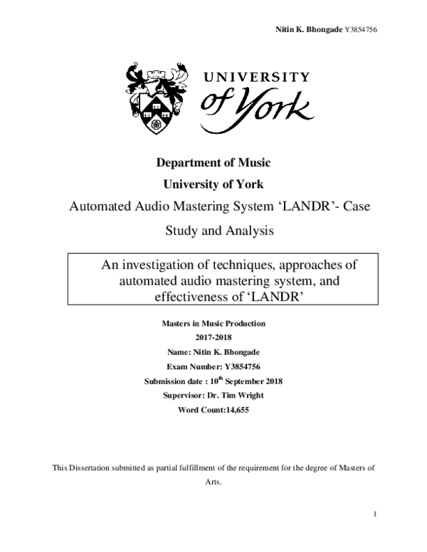 (PDF) Automated Audio Mastering System 'LANDR'-Case Study and Analysis