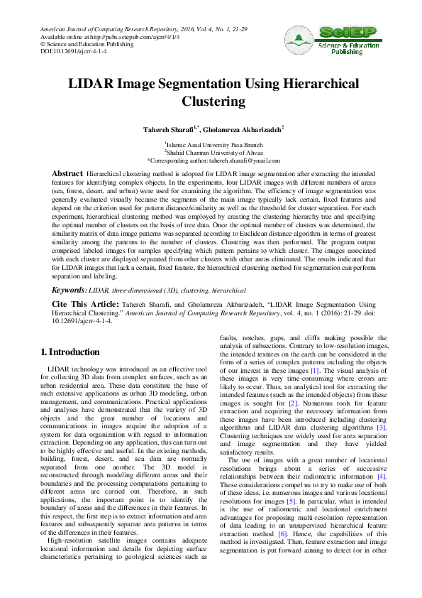 (PDF) LIDAR Image Segmentation Using Hierarchical Clustering