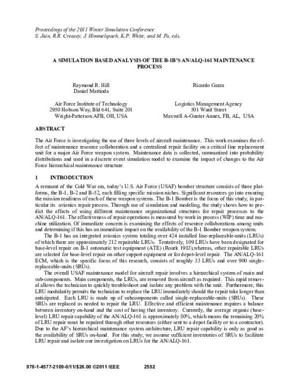 (PDF) A simulation based analysis of the B-1B's AN/ALQ-161 maintenance ...