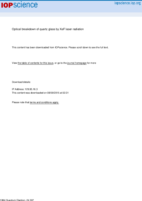 (PDF) Optical breakdown of quartz glass by XeF laser radiation