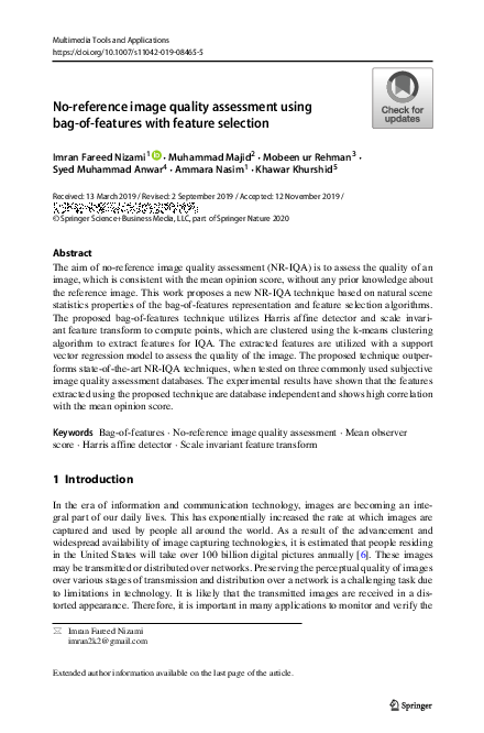 (PDF) No-reference image quality assessment using bag-of-features with feature selection ...