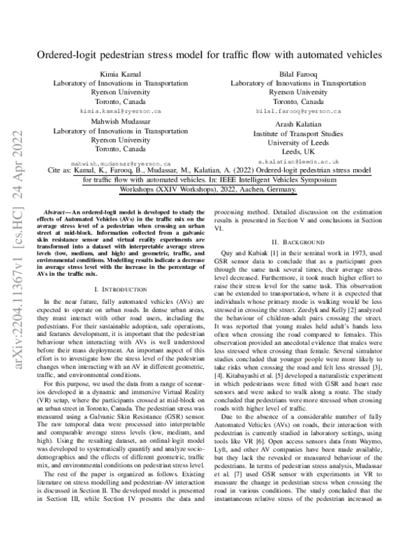 (PDF) Ordered-logit pedestrian stress model for traffic flow with ...