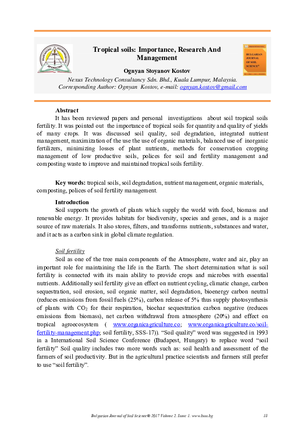 (PDF) Tropical soils: Importance, Research And Management