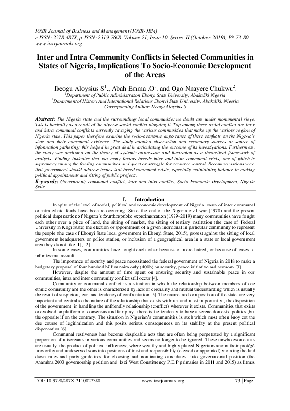 (PDF) Inter and Intra Community Conflicts in Selected Communities in ...