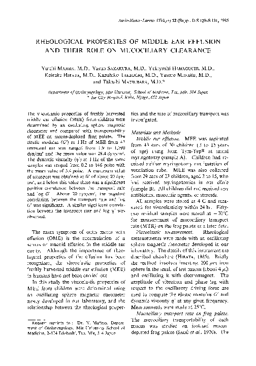 (PDF) Rheological Properties of Middle Ear Effusion and their Role on ...