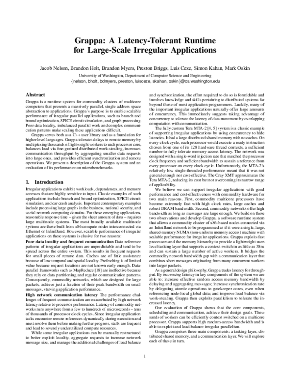 (PDF) Grappa: A latency-tolerant runtime for large-scale irregular applications