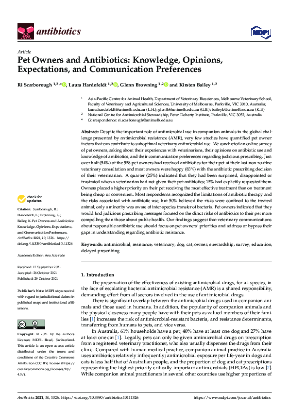 (PDF) Pet Owners and Antibiotics: Knowledge, Opinions, Expectations ...