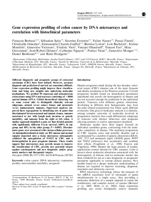 (PDF) Gene expression profiling of colon cancer by DNA microarrays and correlation with ...