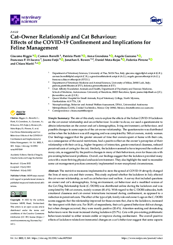 (PDF) Cat–Owner Relationship and Cat Behaviour: Effects of the COVID-19 ...