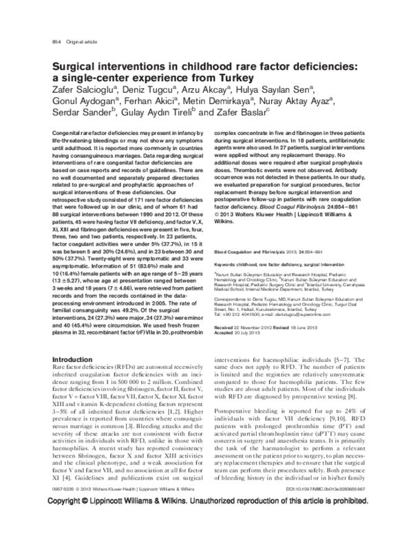 (PDF) Surgical interventions in childhood rare factor deficiencies