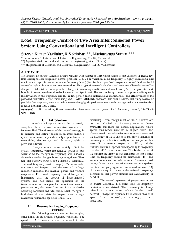 (PDF) Load Frequency Control of Two Area Interconnected Power System ...