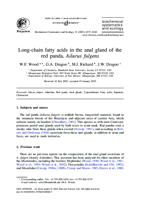 (PDF) Long-chain fatty acids in the anal gland of the red panda ...