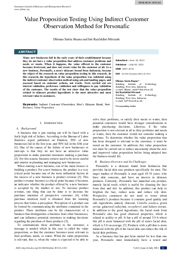 (PDF) Value Proposition Testing Using Indirect Customer Observation ...