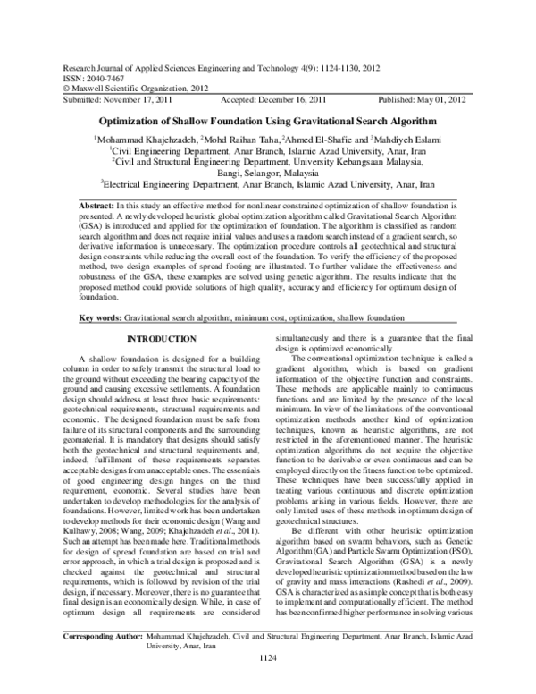(PDF) Optimization of Shallow Foundation Using Gravitational Search Algorithm | mohd taha ...