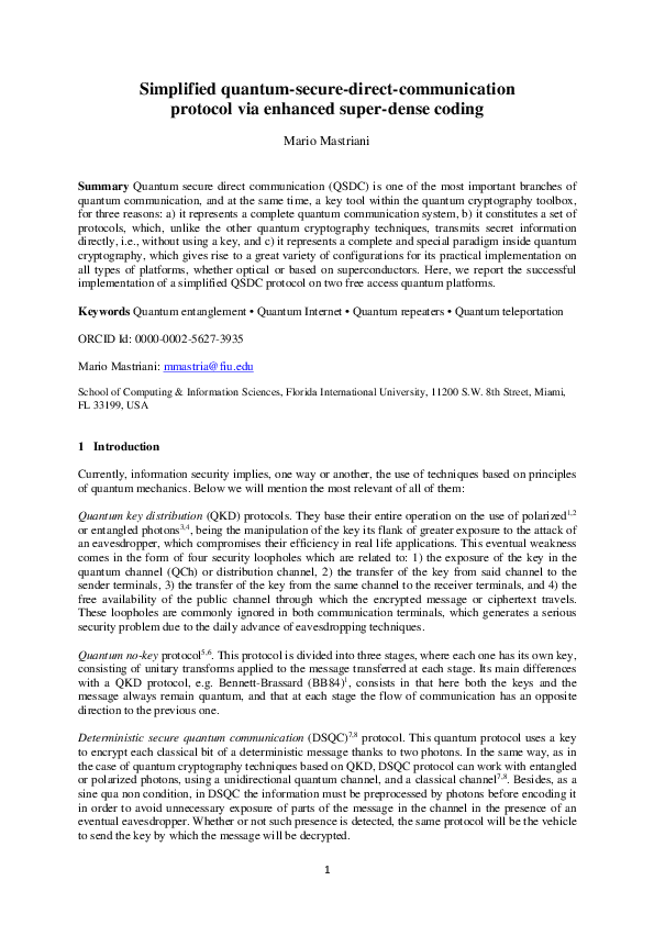 (PDF) Simplified quantum-secure-direct-communication protocol via enhanced super-dense coding