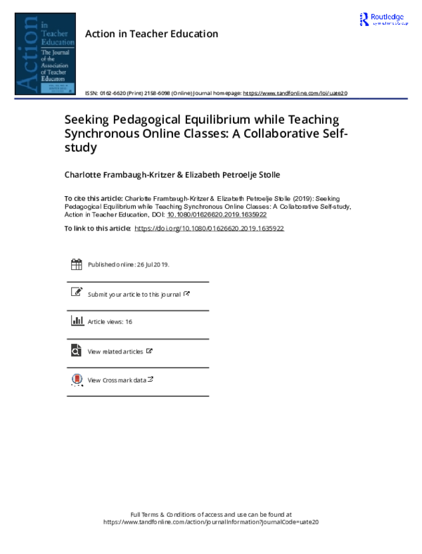 (PDF) Seeking Pedagogical Equilibrium while Teaching Synchronous Online Classes: A Collaborative ...