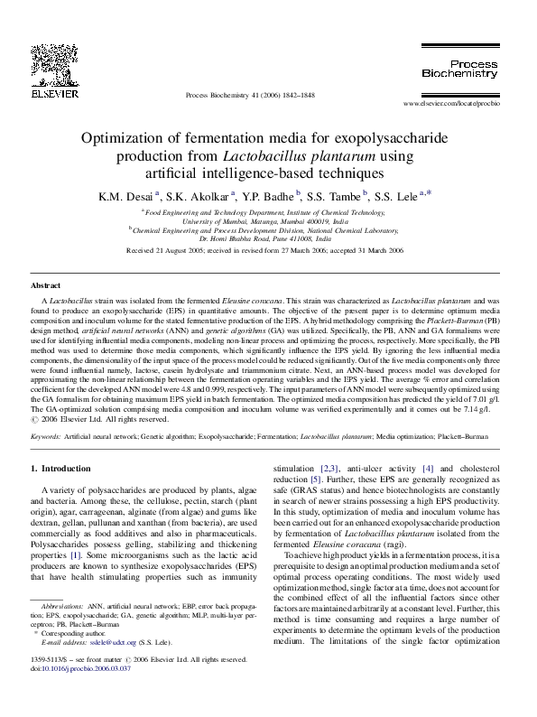Pdf Optimization Of Fermentation Media For Exopolysaccharide Production From Lactobacillus
