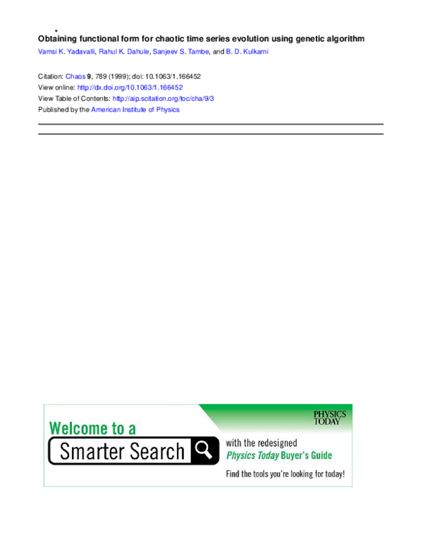 (PDF) Obtaining functional form for chaotic time series evolution using genetic algorithm
