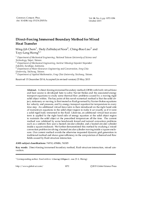 (PDF) Direct-Forcing Immersed Boundary Method for Mixed Heat Transfer