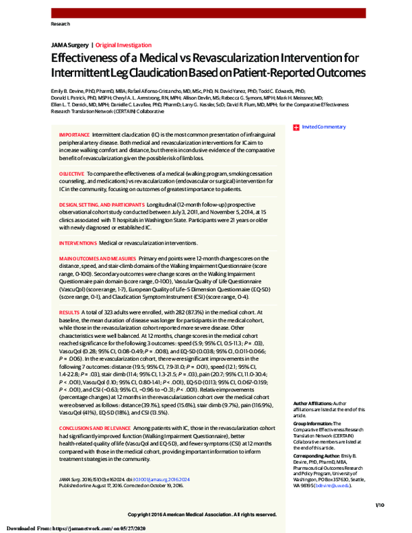 (PDF) Effectiveness of a Medical vs Revascularization Intervention for ...