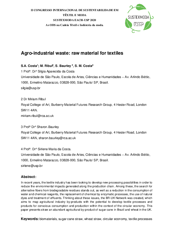 (PDF) Agro-industrial waste: Raw material for textiles