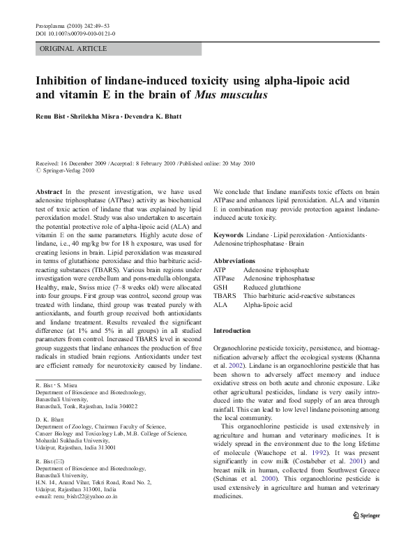 (PDF) Inhibition of lindane-induced toxicity using alpha-lipoic acid ...