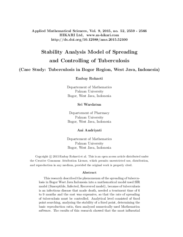 (PDF) Stability analysis model of spreading and controlling of tuberculosis (case study ...