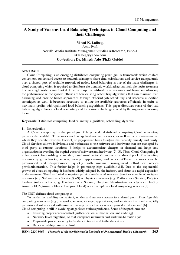 (PDF) A Study of Various Load Balancing Techniques in Cloud Computing and their Challenges