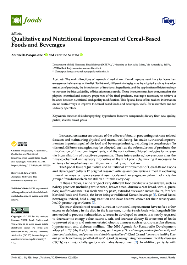 (PDF) Qualitative and Nutritional Improvement of Cereal-Based Foods and ...