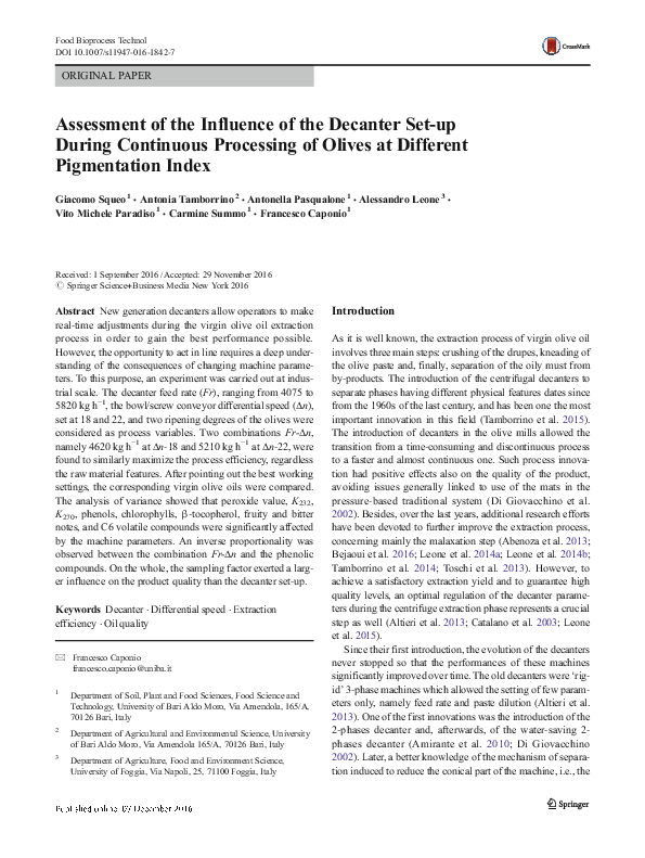 (PDF) Assessment of the Influence of the Decanter Set-up During ... (PDF) Assessment of the Influence of the Decanter Set-up During ...