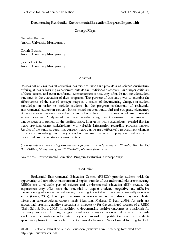 (PDF) Documenting Residential Environmental Education Program Impact with Concept Maps