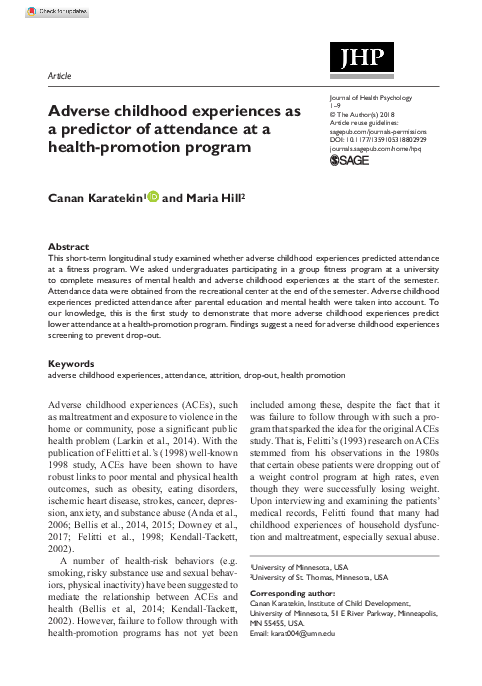 (PDF) Adverse childhood experiences as a predictor of attendance at a ...
