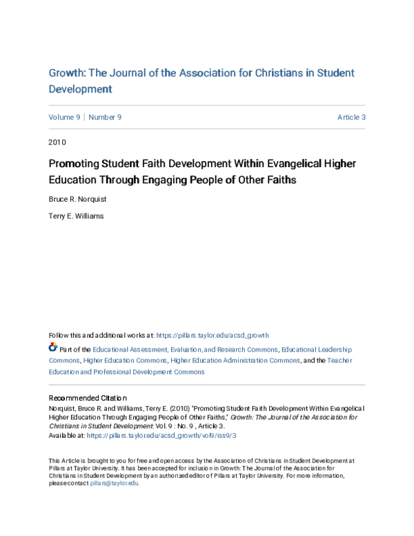 (PDF) Promoting Student Faith Development Within Evangelical Higher ...