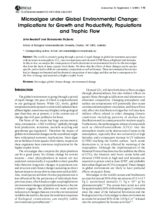 (PDF) Microalgae under global environmental change: implications for ...