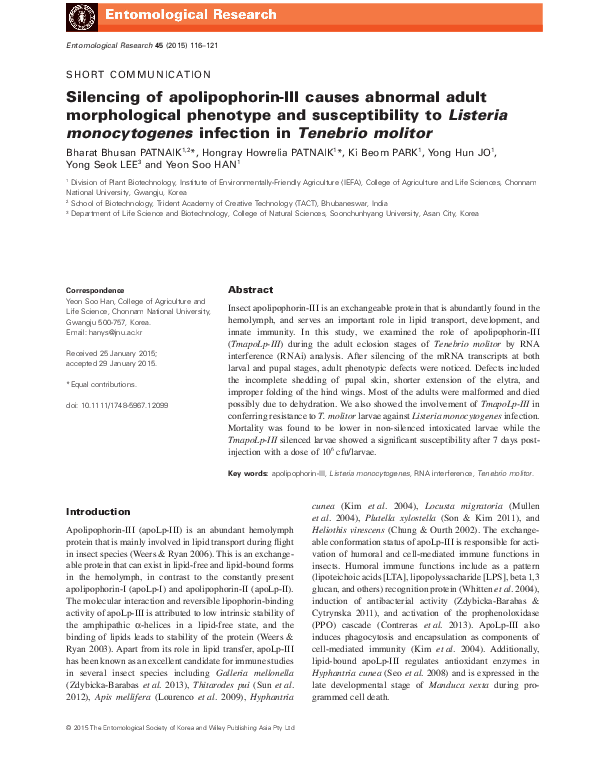 (PDF) Silencing of apolipophorin-III causes abnormal adult ...