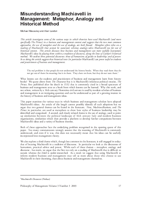(PDF) Misunderstanding Machiavelli in Management