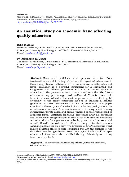 (PDF) An analytical study on academic fraud affecting quality education
