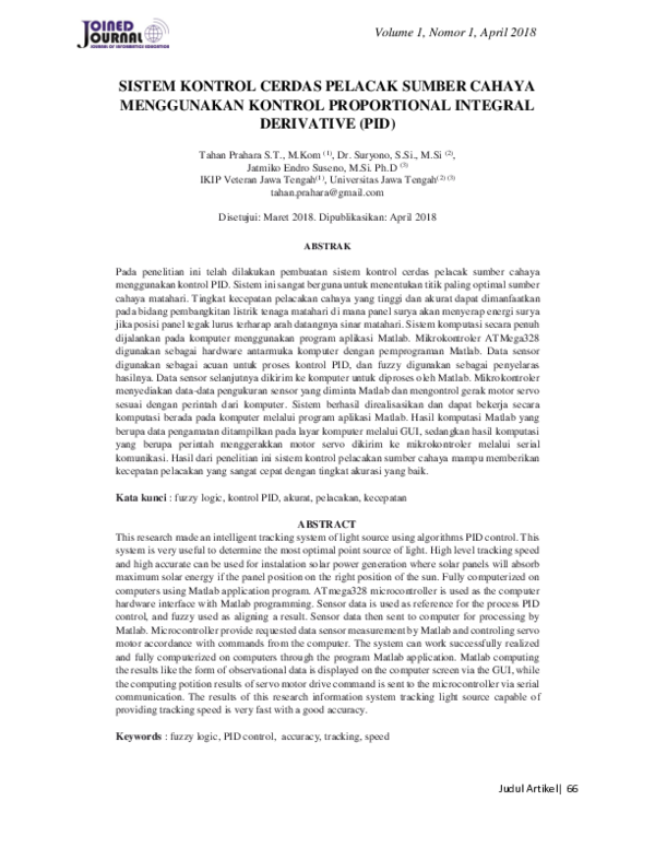 (PDF) Sistem Kontrol Cerdas Pelacak Sumber Cahaya menggunakan Kontrol ...