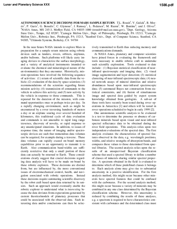 (PDF) Autonomous science decisions for Mars sample return
