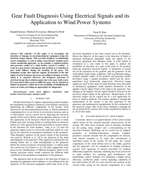 (PDF) Gear fault diagnosis using electrical signals and its application ...