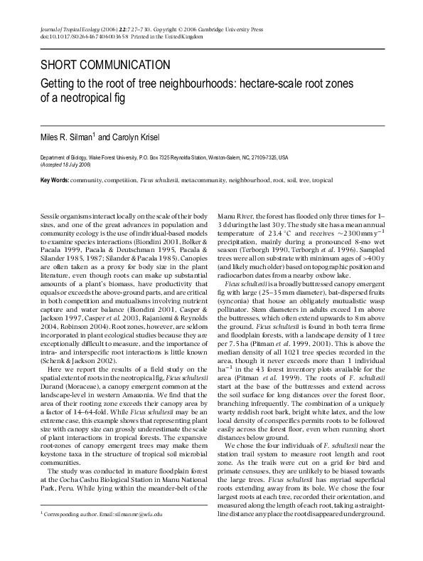 (PDF) Getting to the root of tree neighbourhoods: hectare-scale root ...