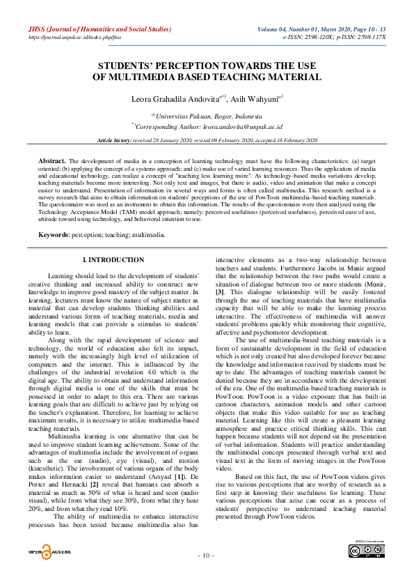 (PDF) Students’ Perception Towards the Use of Multimedia Based Teaching ...