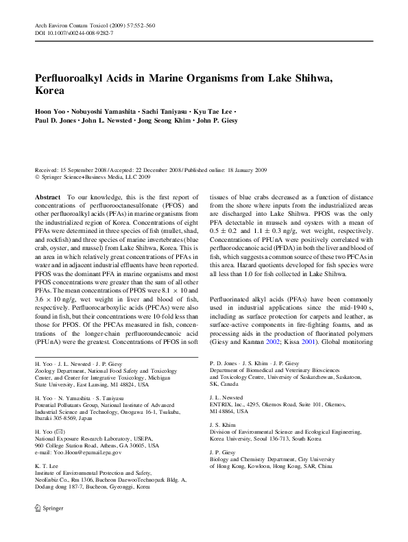 (PDF) Perfluoroalkyl Acids in Marine Organisms from Lake Shihwa, Korea ...