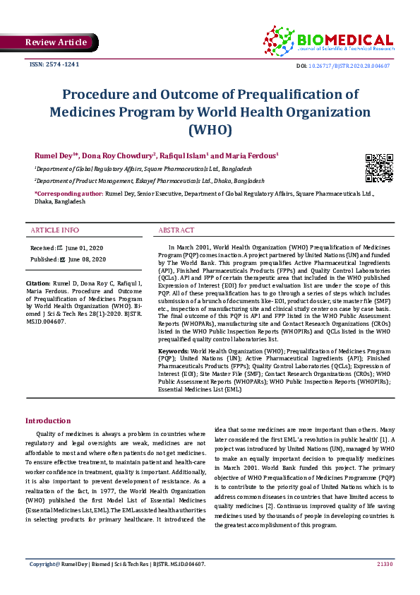 (PDF) Procedure and Outcome of Prequalification of Medicines Program by ...