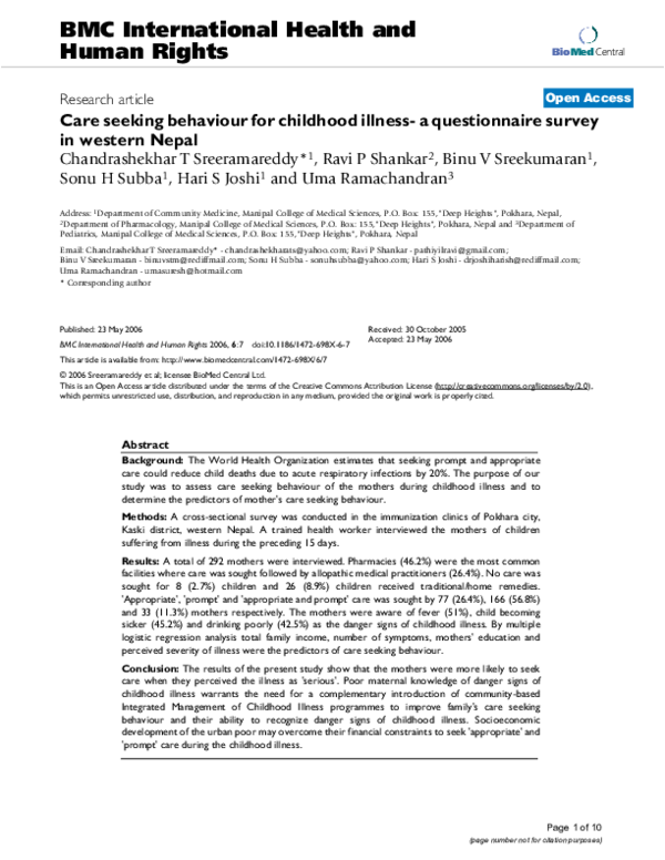 (PDF) Care seeking behaviour for childhood illness- A questionnaire ...