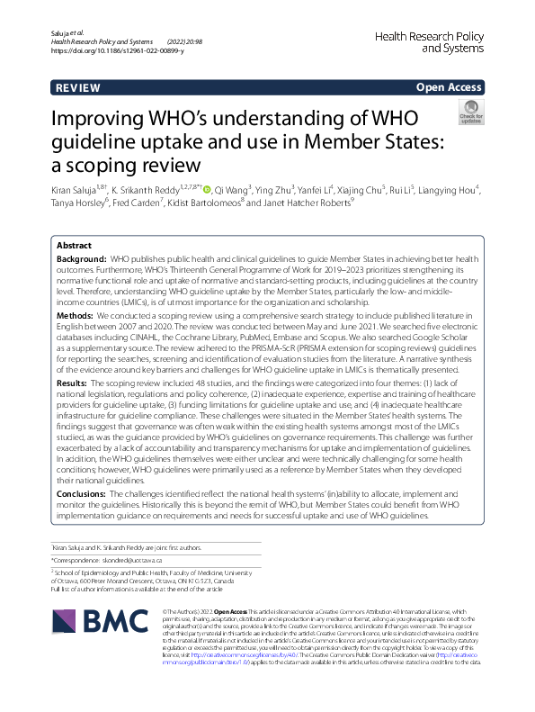 (PDF) Improving WHO’s Understanding of WHO Guideline Uptake and Use in ...