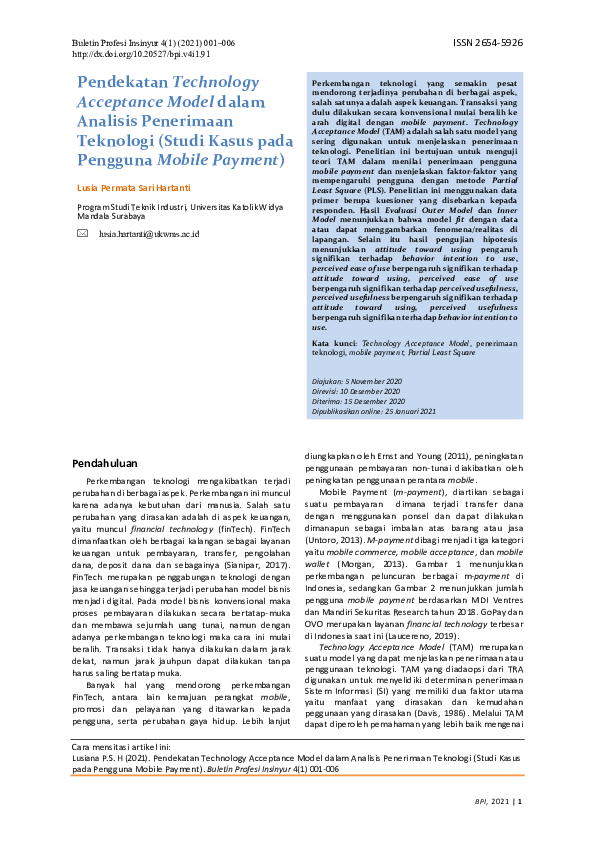 (PDF) Pendekatan Technology Acceptance Model Dalam Analisis Penerimaan ...
